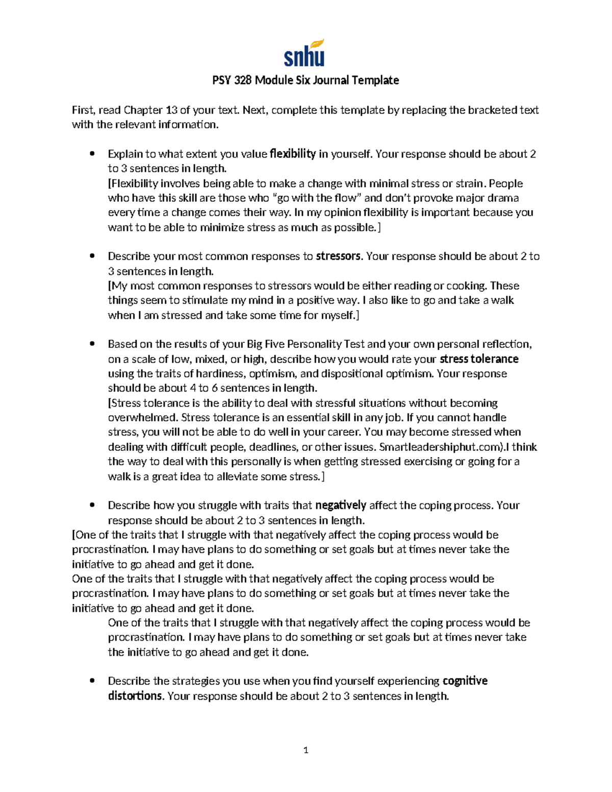 PSY 328 Module Six Journal HW - Next, complete this template by ...
