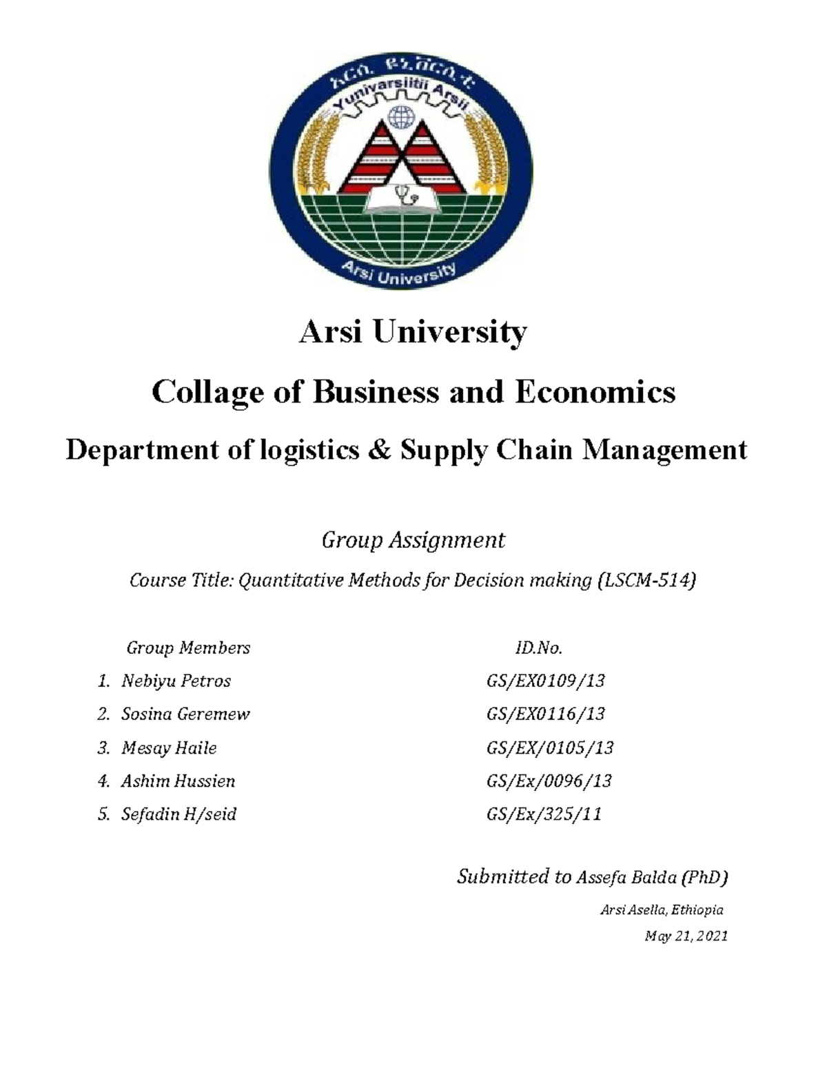operational research decision making quantitative - Arsi University ...
