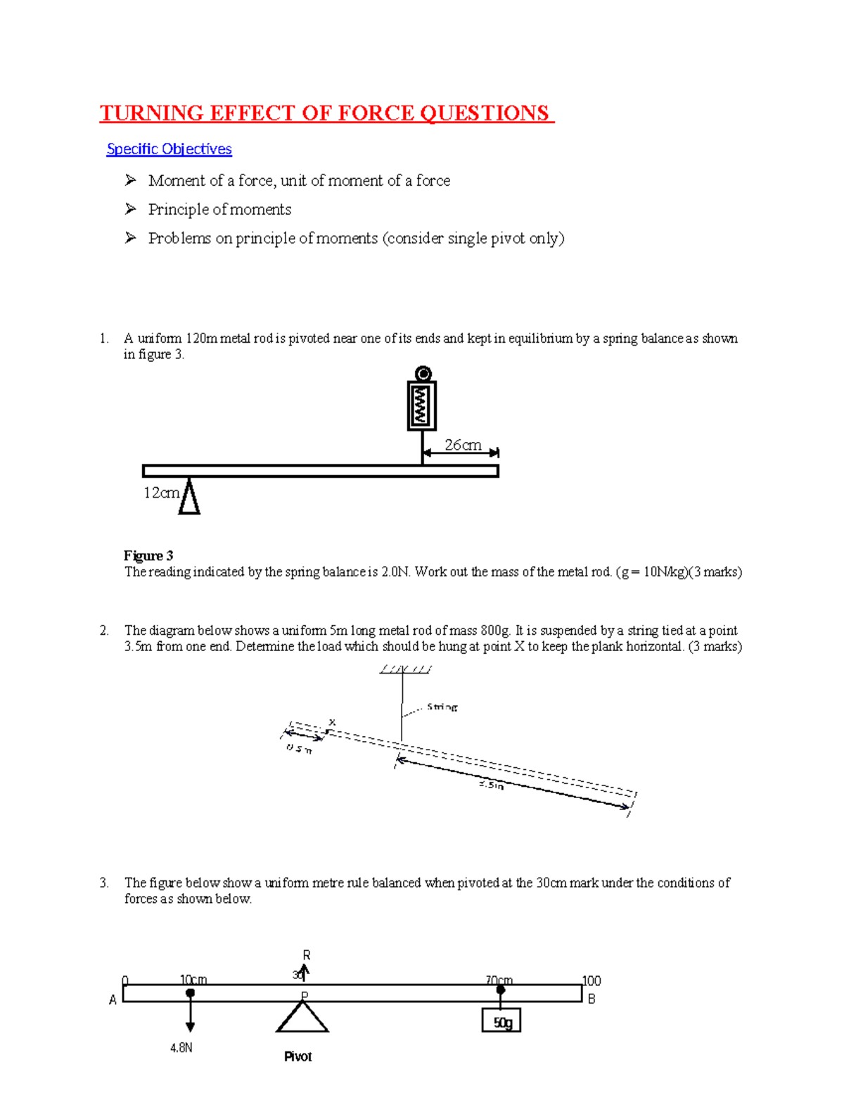 Turning Effect OF Force Questions - TURNING EFFECT OF FORCE QUESTIONS ...