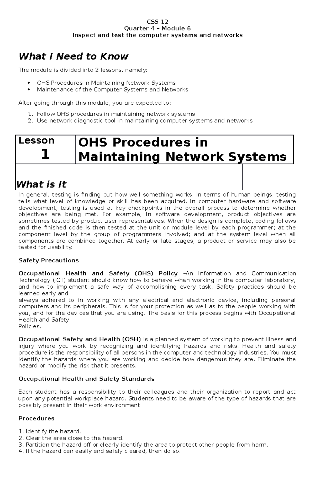 TVL Ictcssgrade 12 Q4 Module 6 - CSS 12 Quarter 4 – Module 6 Inspect ...