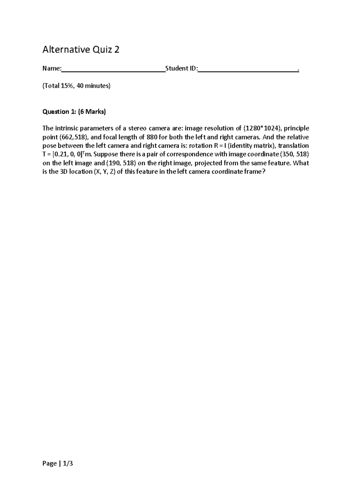 Quiz 2 Spring 2023 - Page | 1 / Alternative Quiz 2 Name: Student ID ...