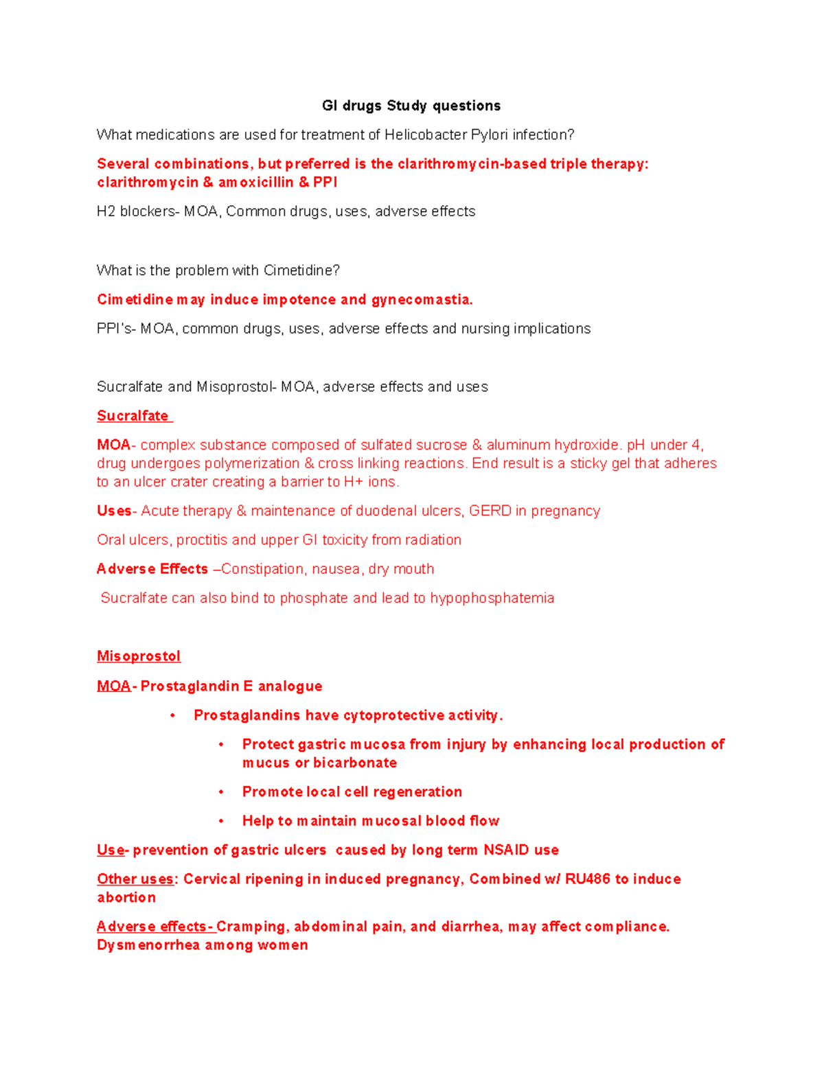 GI Drugs Study Questions - GI drugs Study questions What medications ...