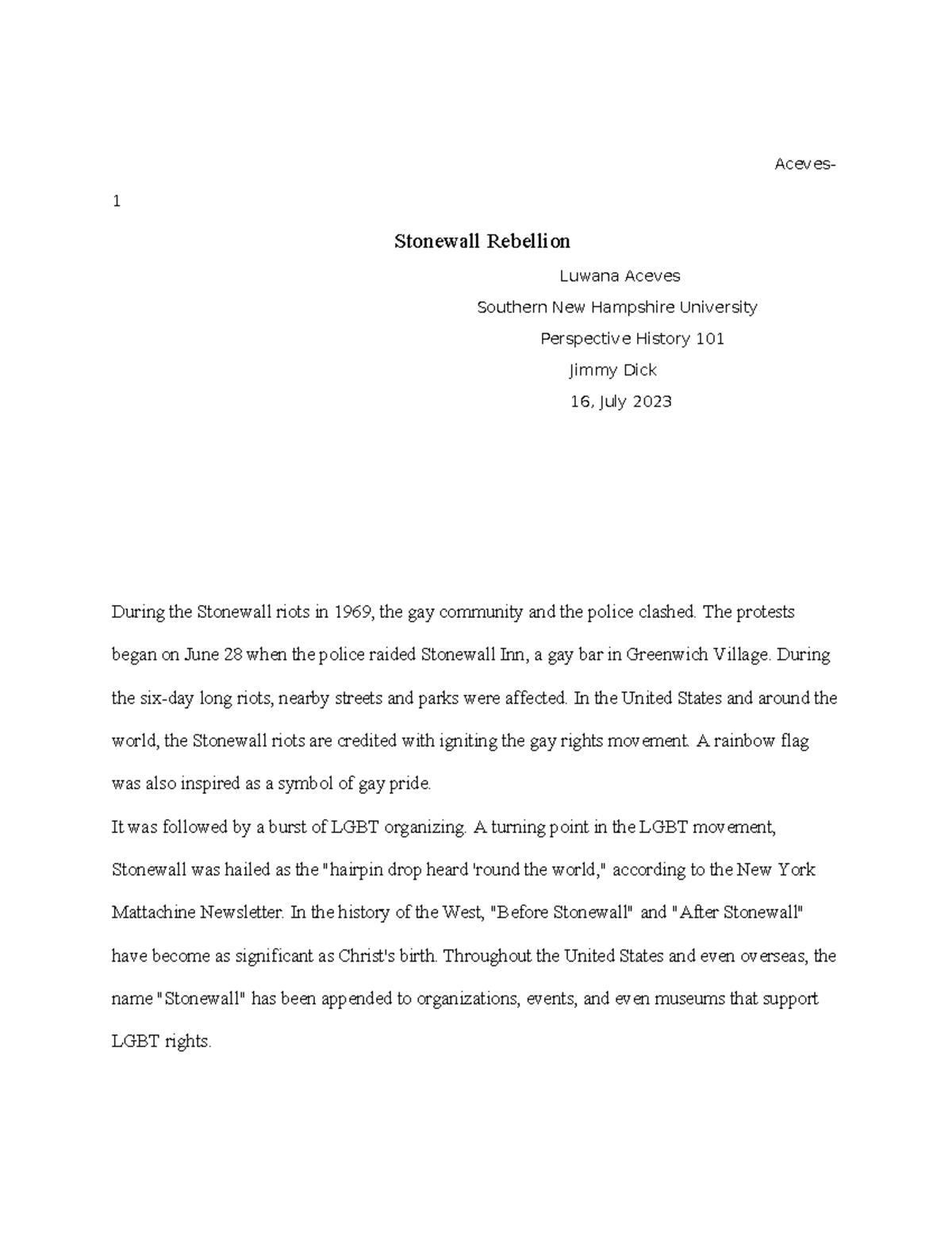 Aceves Module 3-2 - perspective history - Aceves- 1 Stonewall Rebellion ...