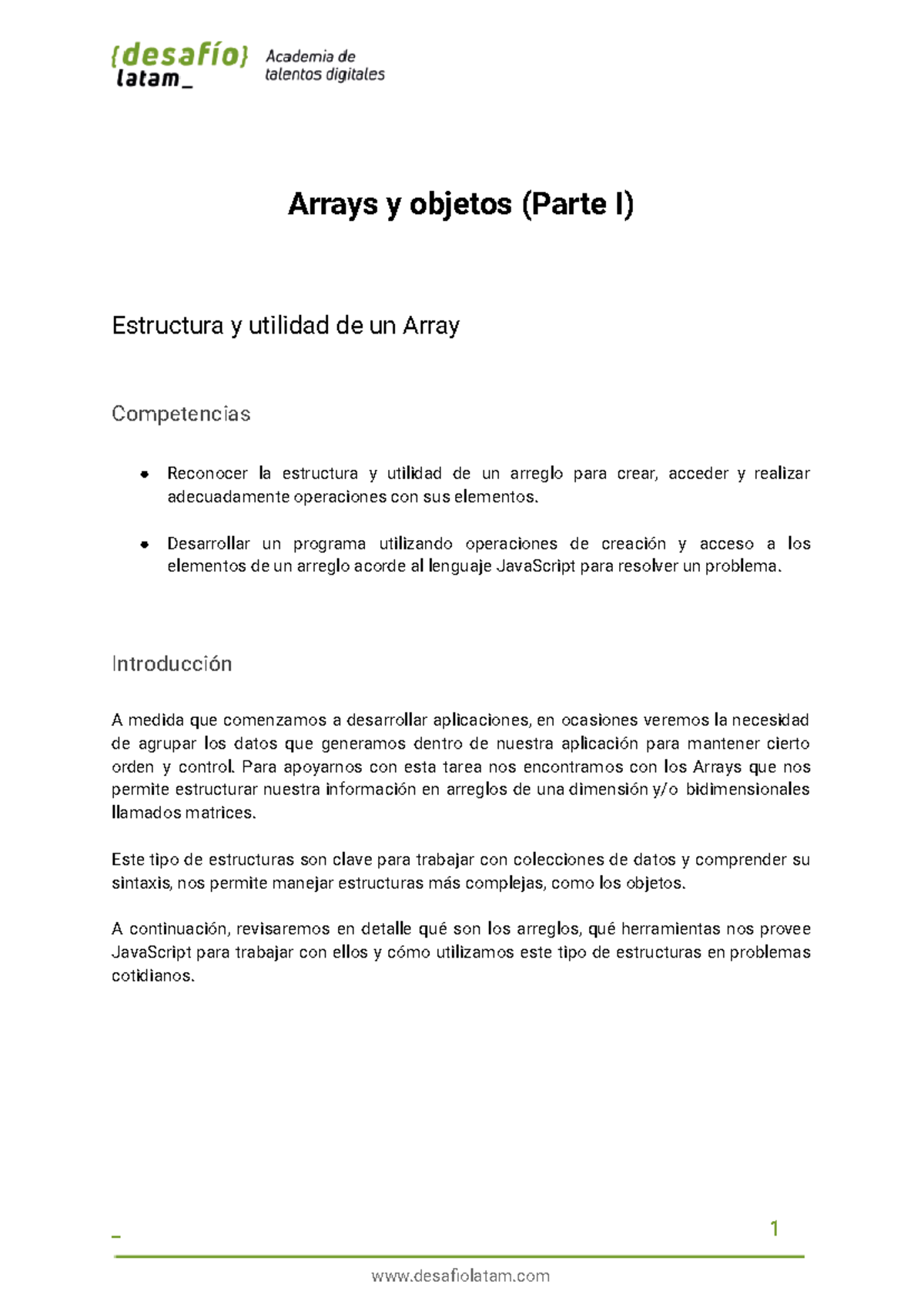 Lectura - Arrays y objetos (Parte I) - Arrays y objetos (Parte I ...
