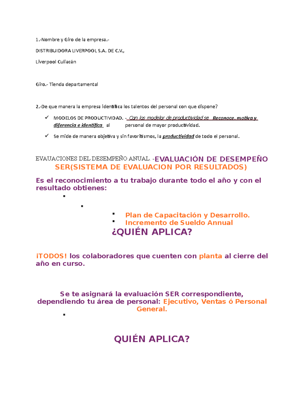 Tarea Colaborador DE Recepcion 1 - 1.-Nombre y Giro de la empresa ...
