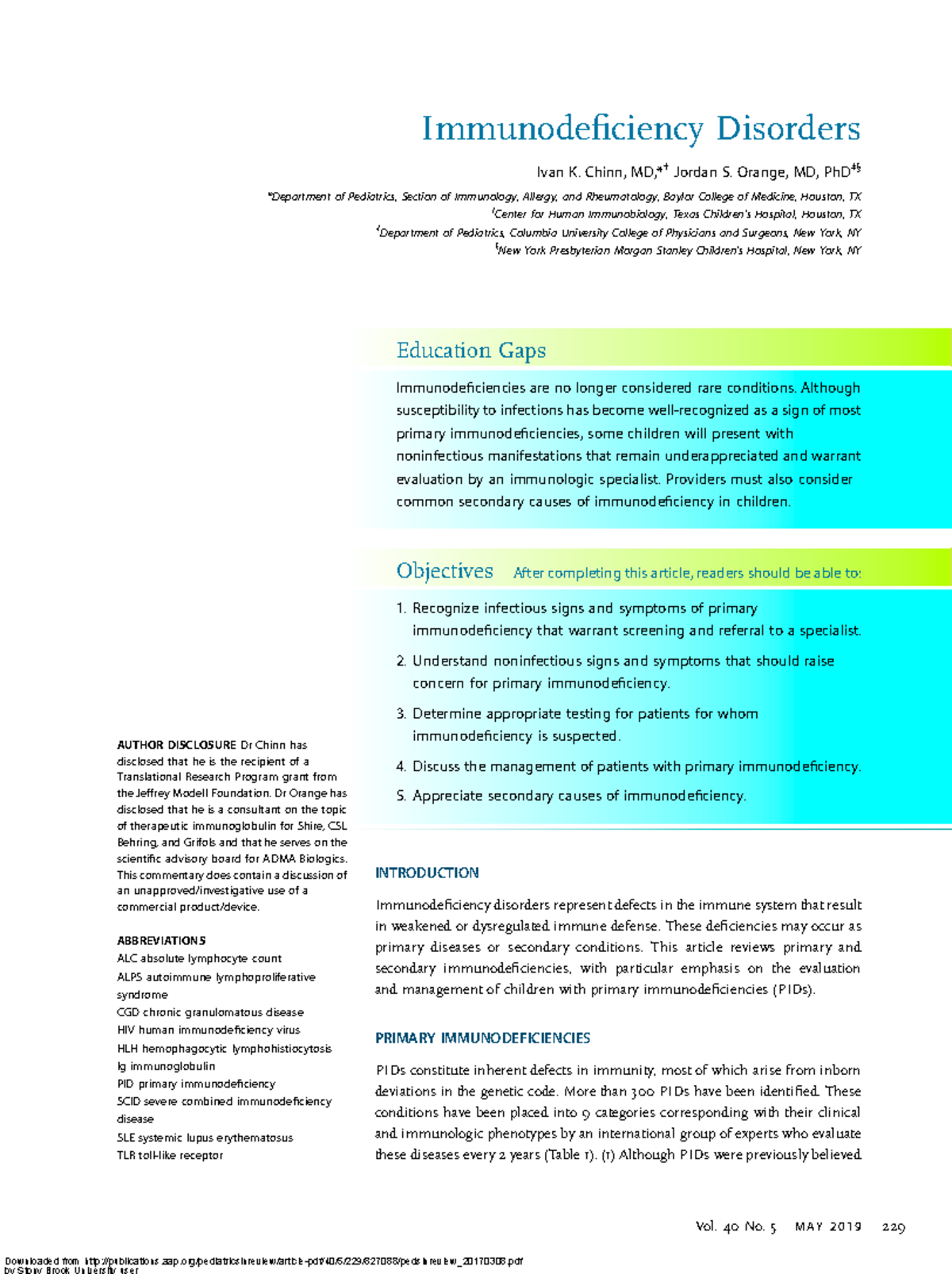Peds in Review - Immunodeficiency Disorders - Immunodeficiency ...