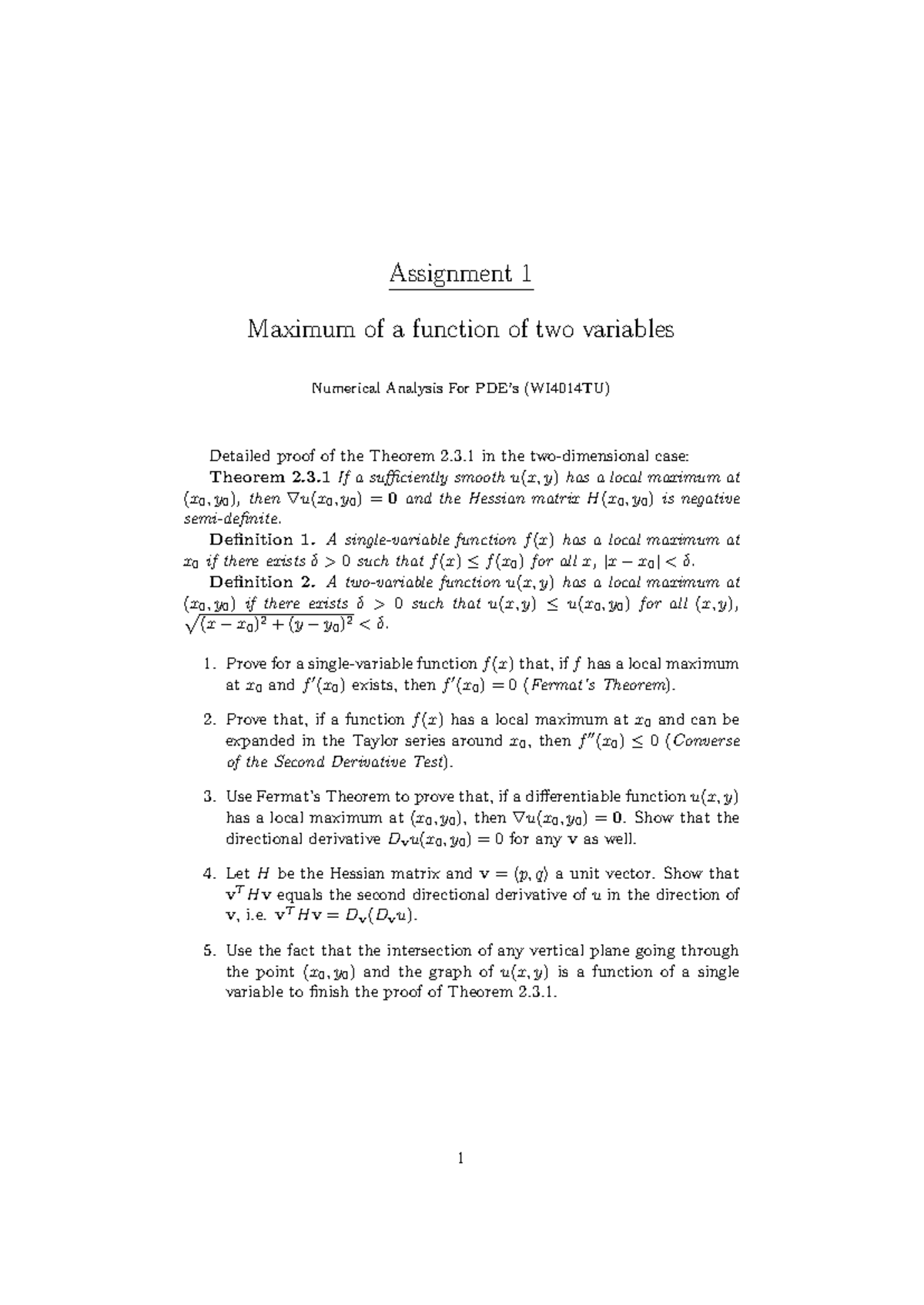 Assignment 1 - 2024 - Numerical Analysis - TU Delft - Studeersnel