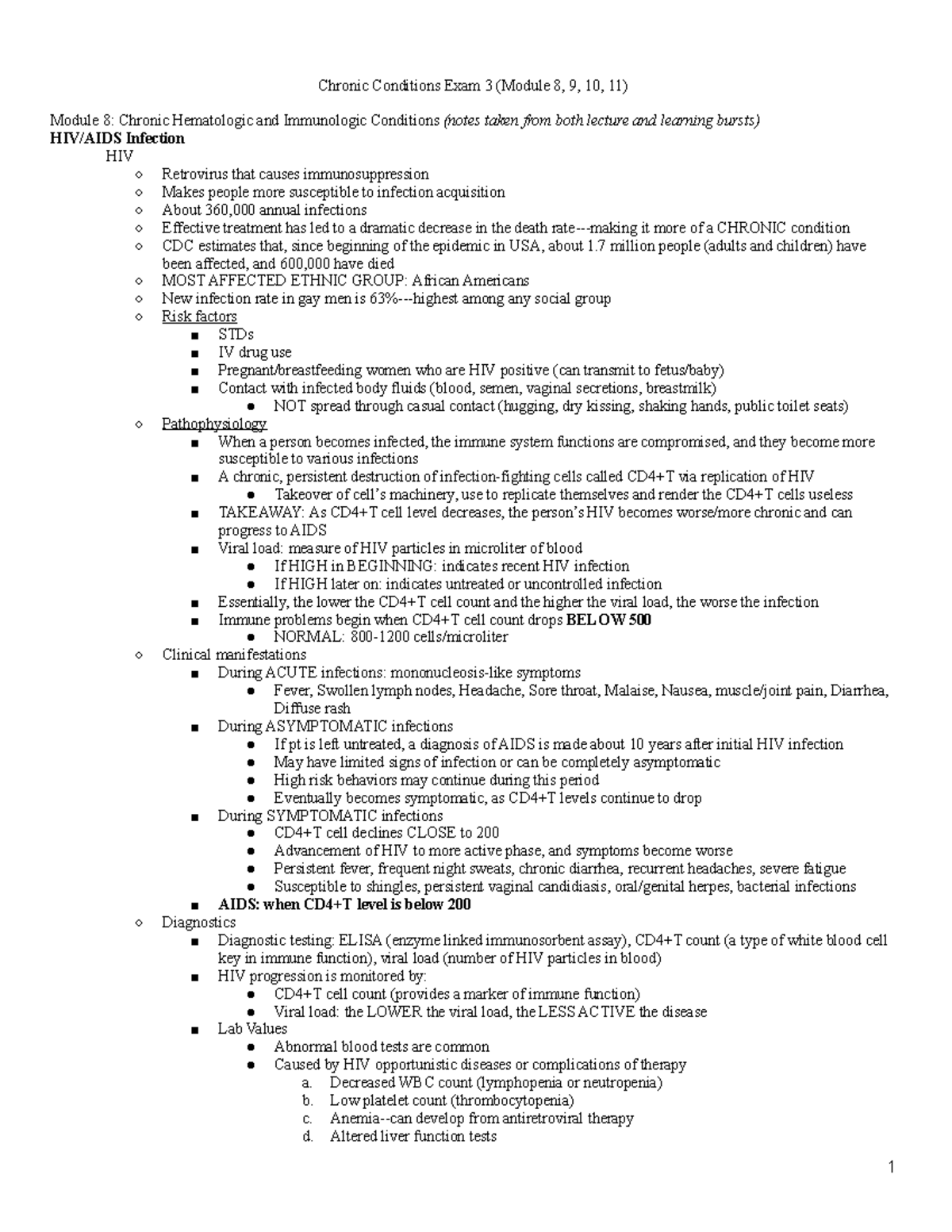 Chronic Conditions Exam 3 (Module 8, 9, 10, 11) - Chronic Conditions ...