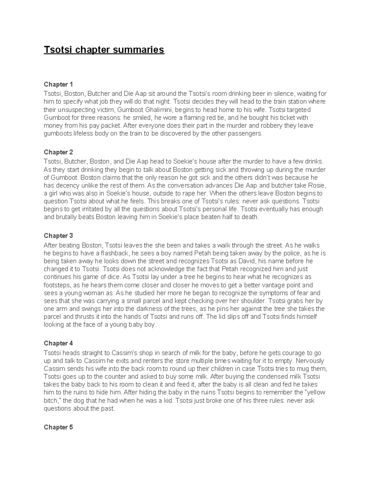 Tsotsi summaries🤍 - Tsotsi chapter summaries Chapter 1 Tsotsi, Boston, Butcher and Die Aap sit ...