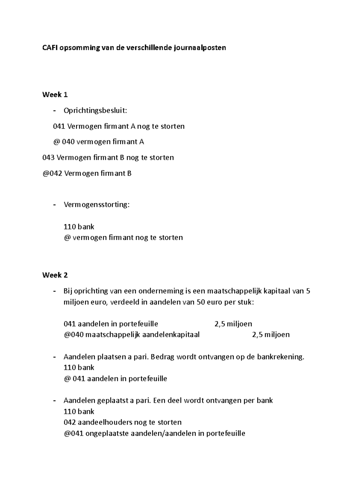 overzicht journaalposten - CAFI opsomming van de verschillende ...