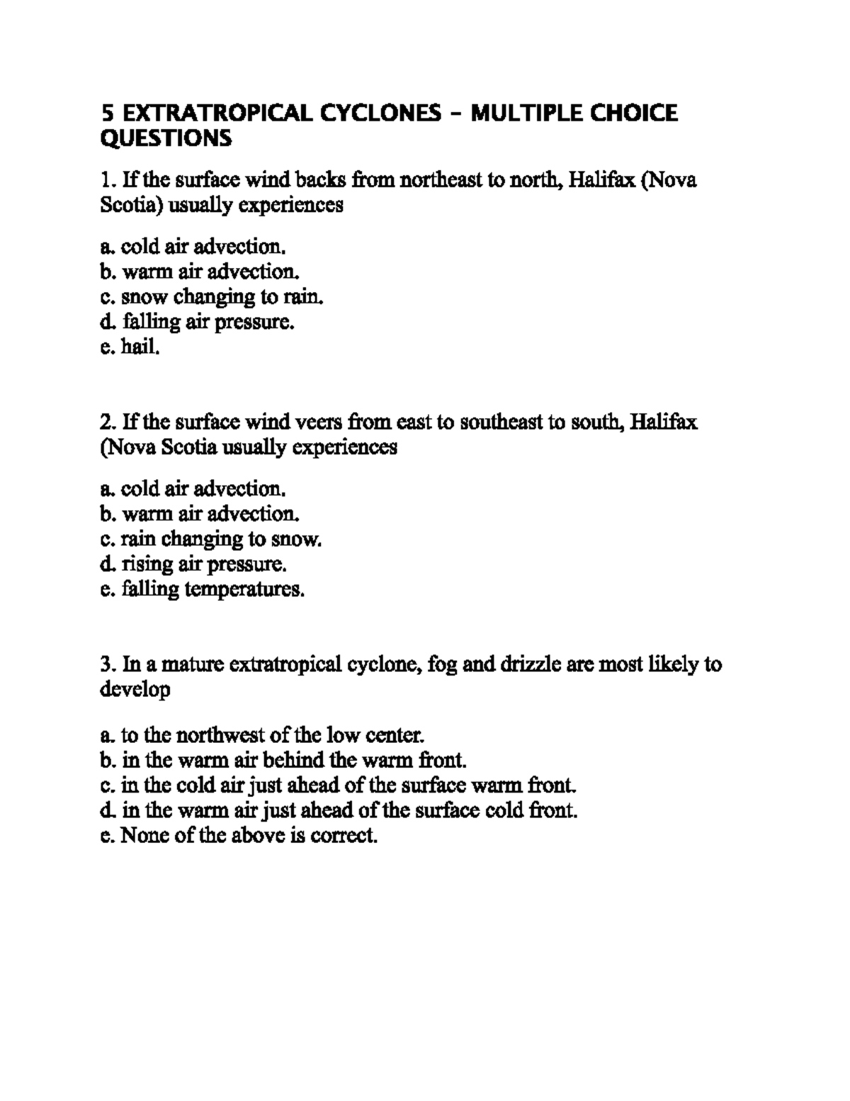 Extratropical cyclones multiple choice - Eas202 - Studocu