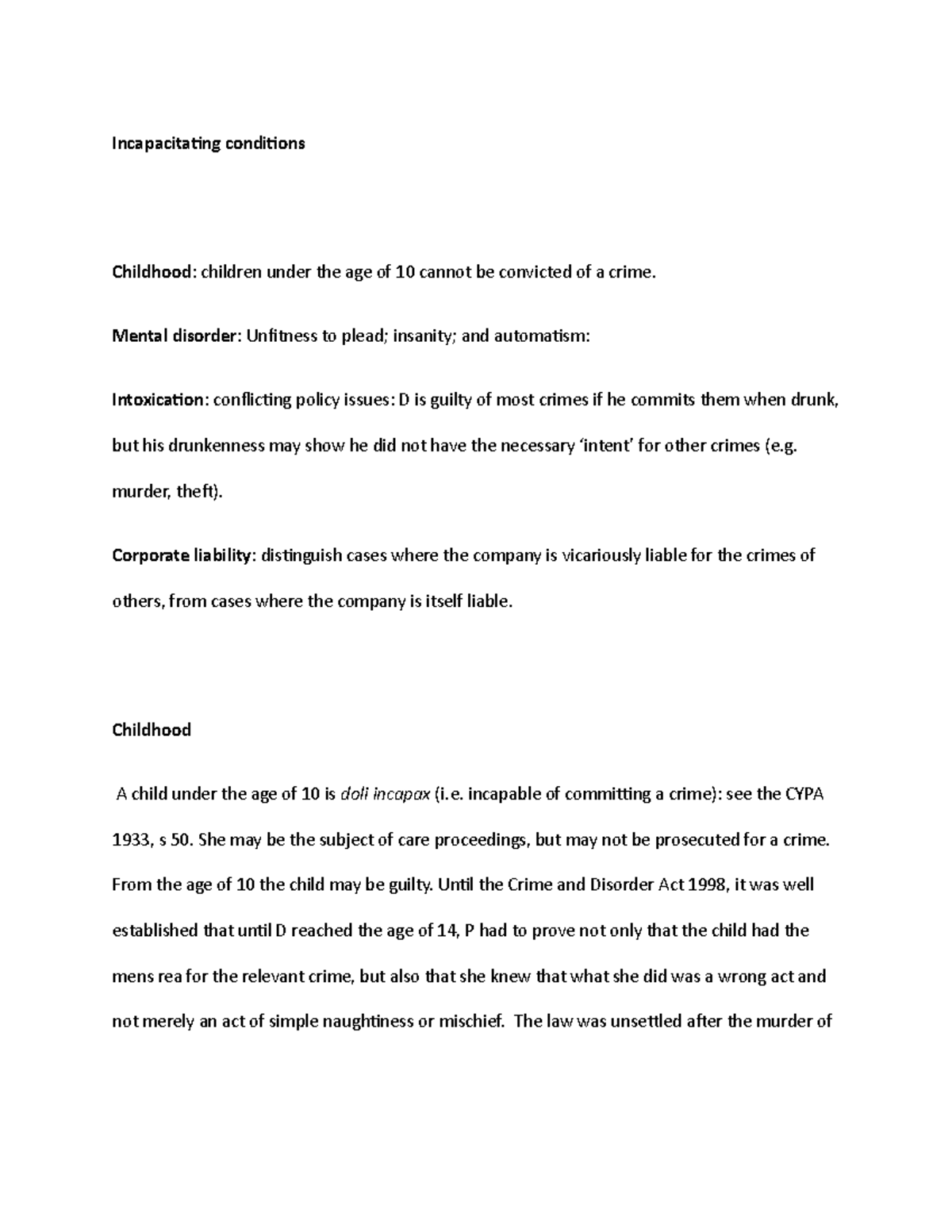 Incapacitating conditions - Incapacitating conditions Childhood ...