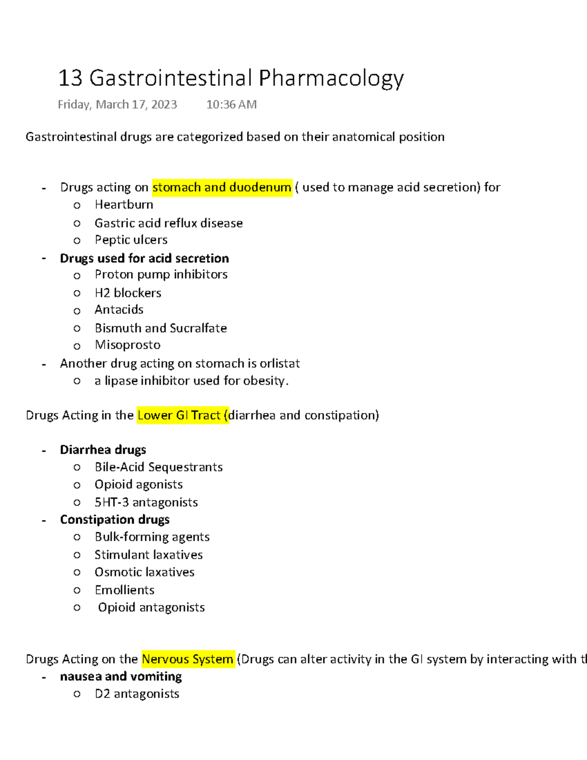 Gastrointestinal Pharmacology - Studocu