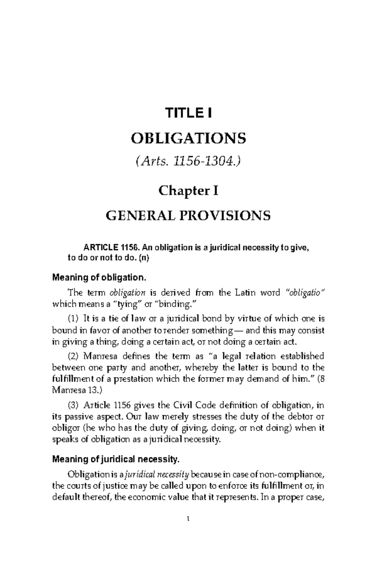 Oblicon RA 1156 1162 - Useful - 1 1 TITLE I OBLIGATIONS (Arts. 1156 ...