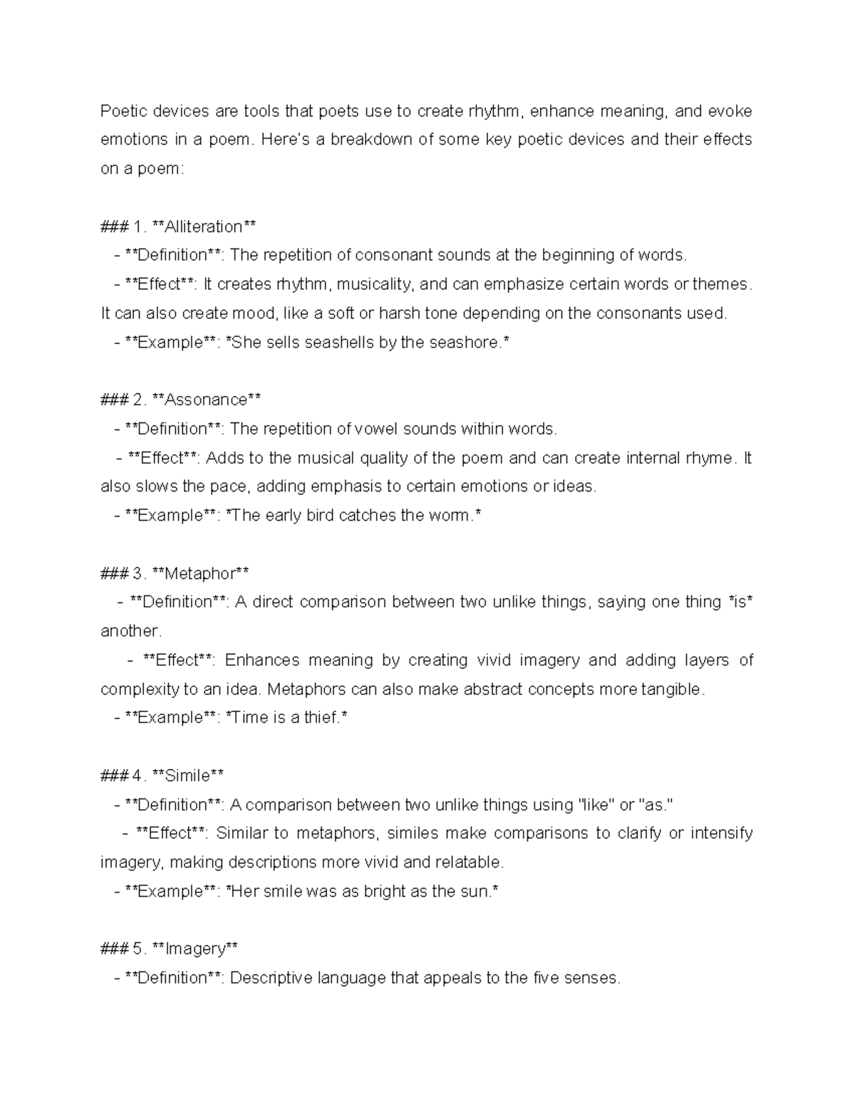 Poetic devices - Here’s a breakdown of some key poetic devices and ...