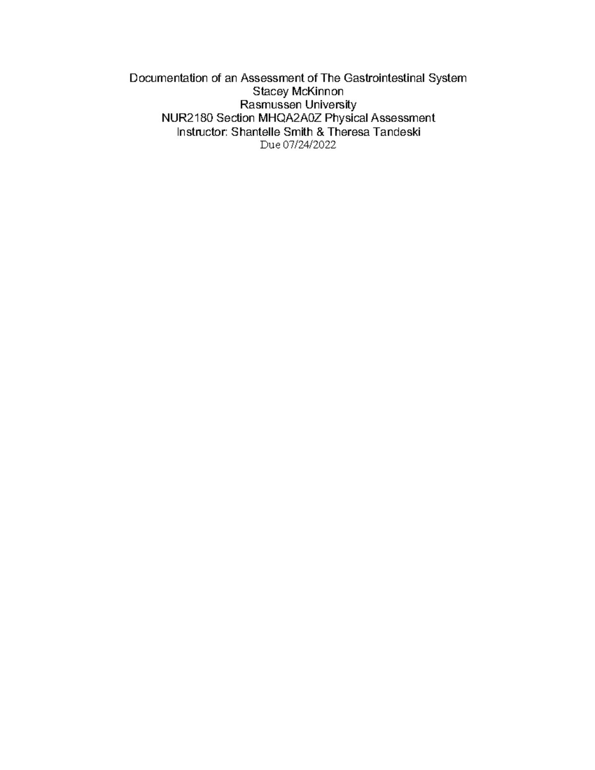 Module 4 GI Assessment Form - Documentation of an Assessment of The ...