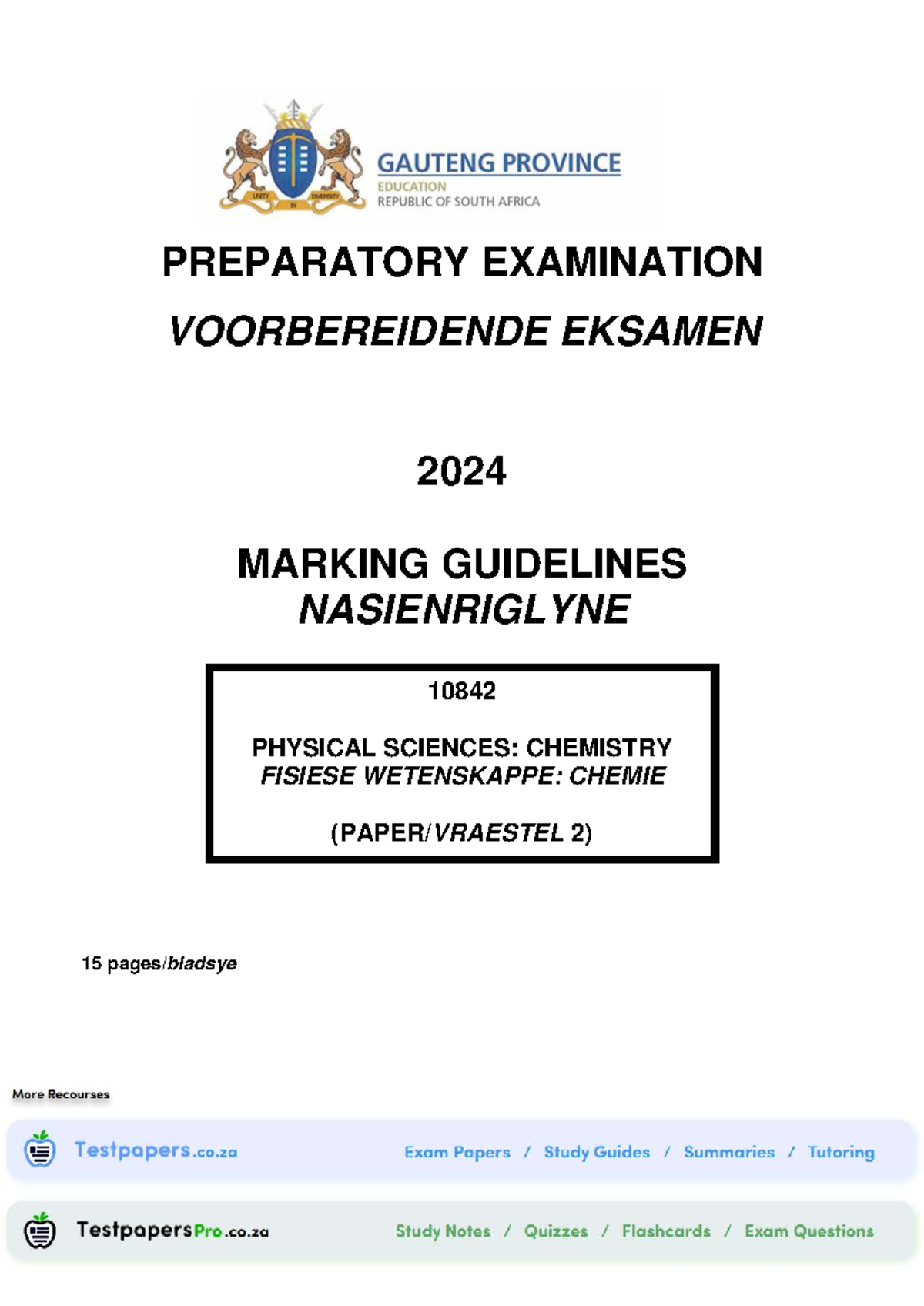Gr 12 Physical Science P2 (English and Afrikaans) 2024 Possible Answers ...
