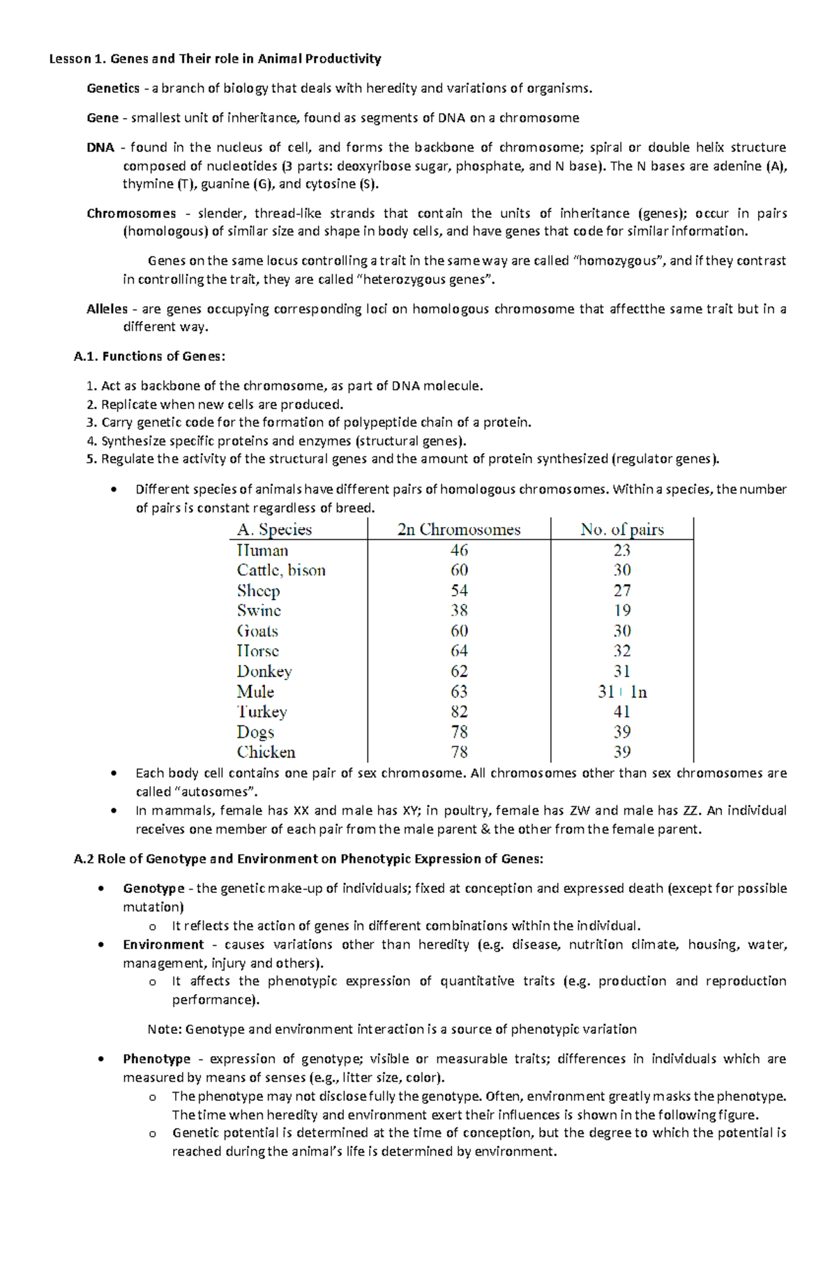 Chapter 3 Genetics and Livestock Improvement - Lesson 1. Genes and ...