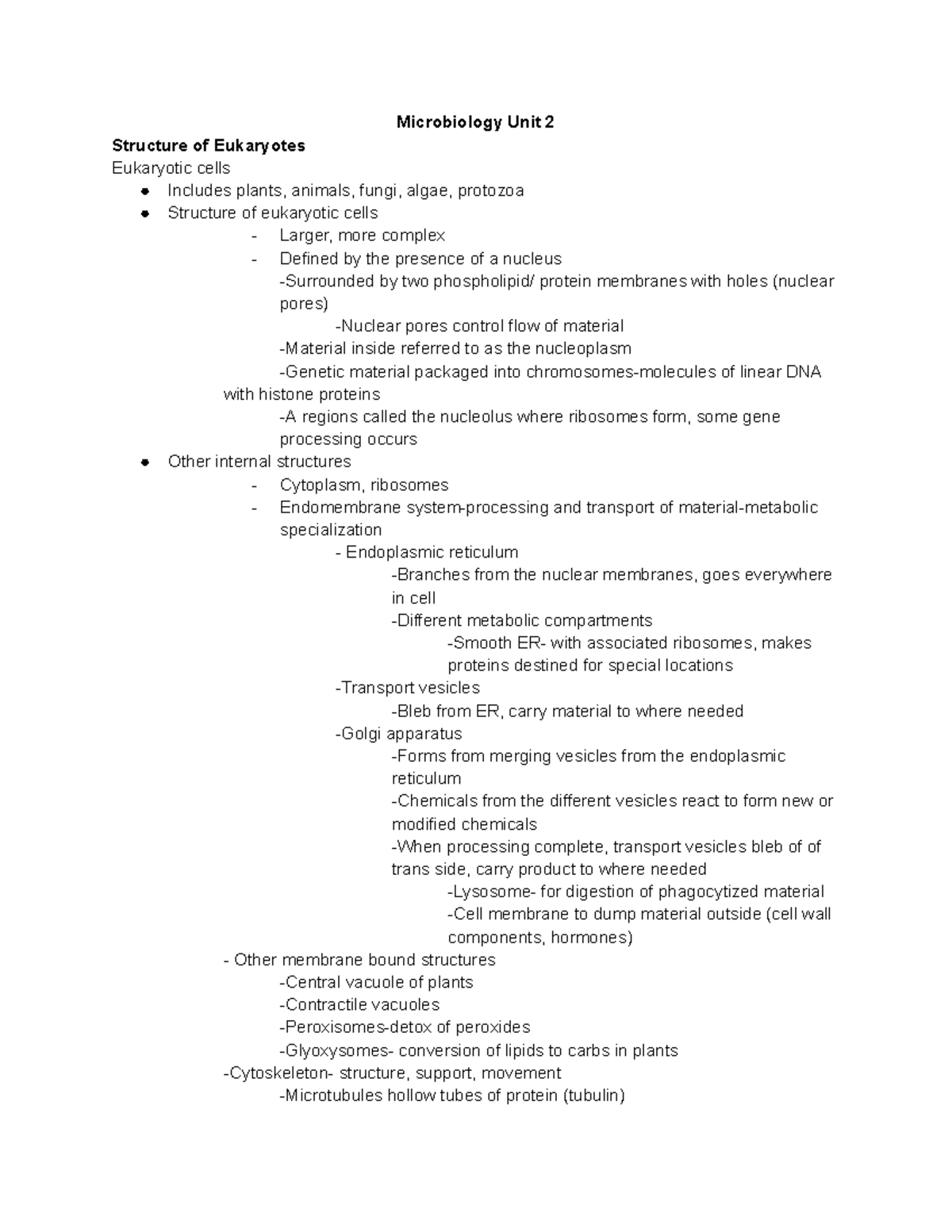 Micro biology unit 2 - Microbiology Unit 2 Structure of Eukaryotes ...