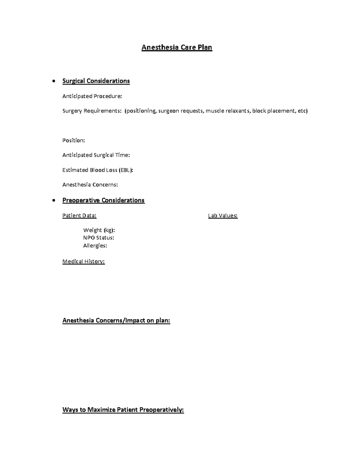 Care-plan compress - AnesthesiaCare Plan - Anesthesia Care Plan ...