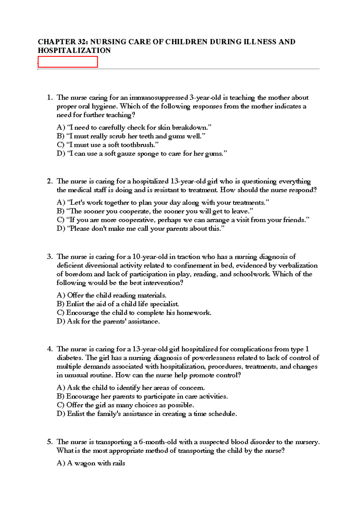 Chapter 32 Nursing Care of Children During Illness and Hospitalization ...