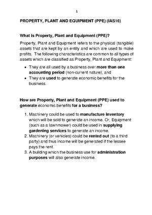 Finance 2 PPE Notes - PROPERTY, PLANT AND EQUIPMENT (PPE) (IAS16) What ...