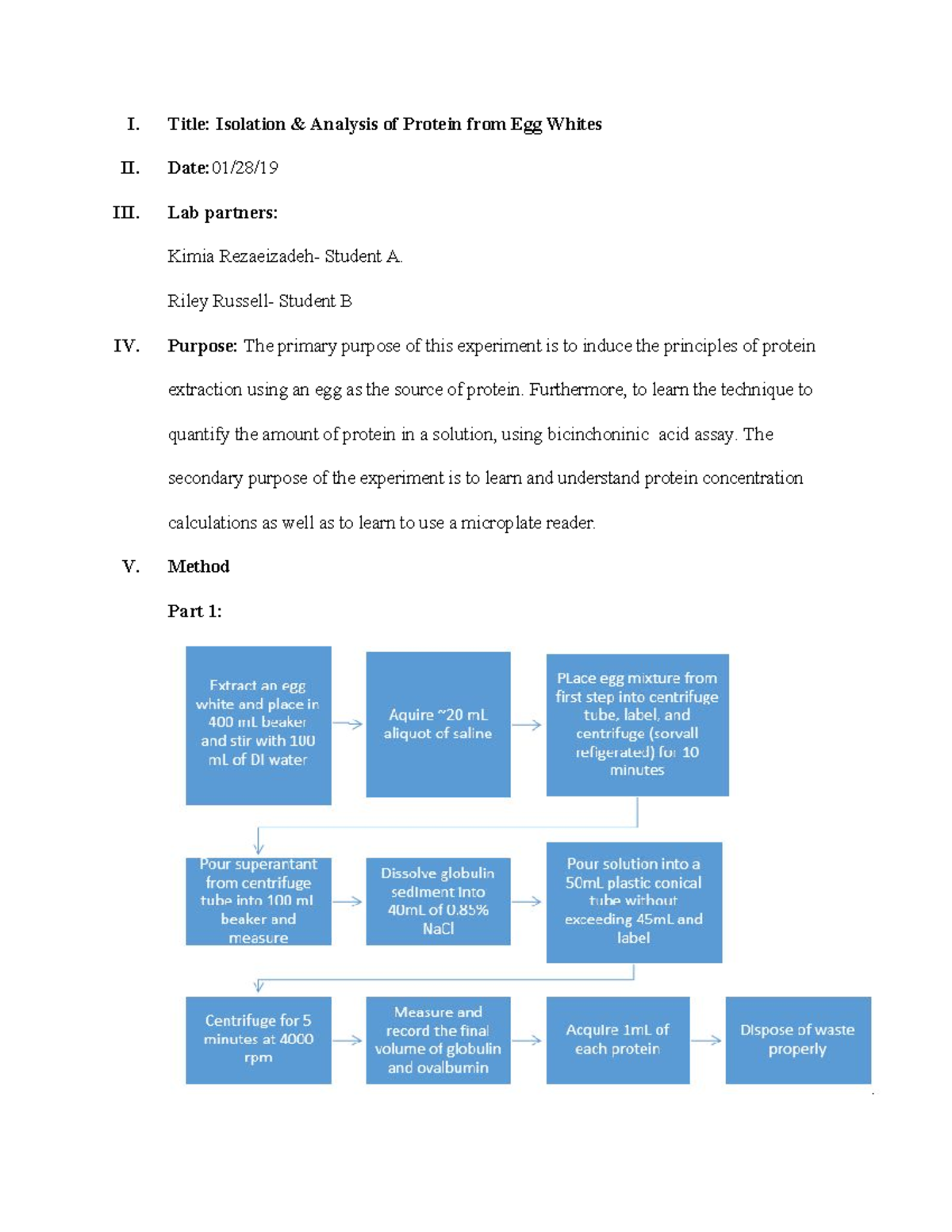 Lab 3-Title Isolation & Analysis of Protein from Egg Whites - I. Title ...