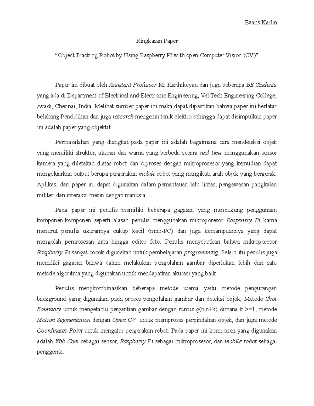 Ringkasan Paper Evans Karlin - Evans Karlin Ringkasan Paper “Object ...