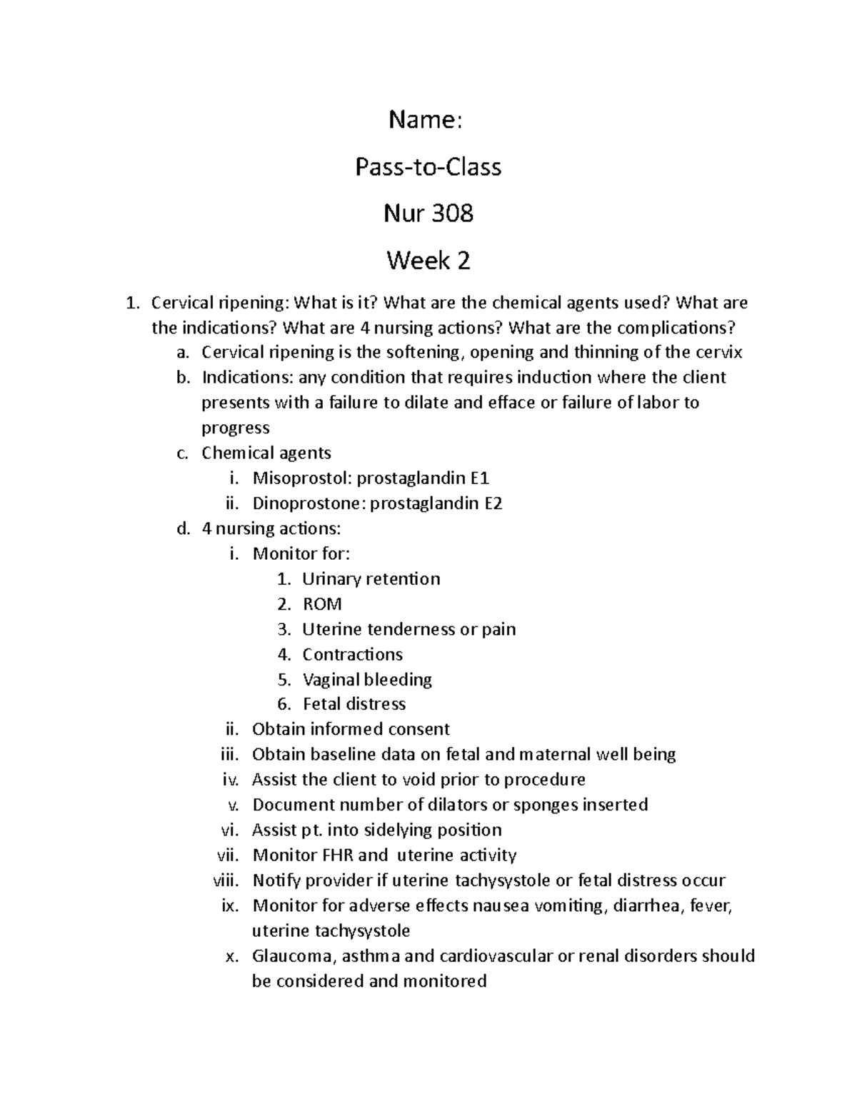 Wk 2 PTC - Pass to class week 2 - Name: Pass-to-Class Nur 308 Week 2 ...