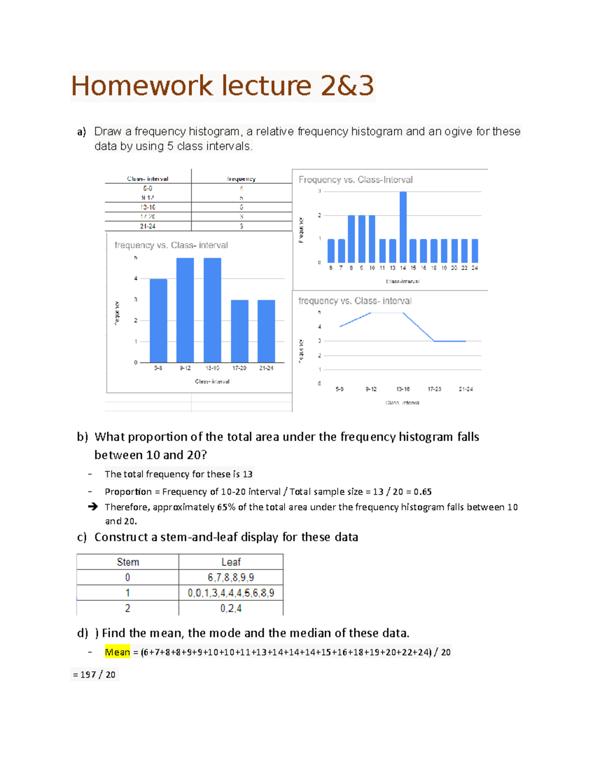 Homework lecture 2 - 111 - Homework lecture 2& a) Draw a frequency ...