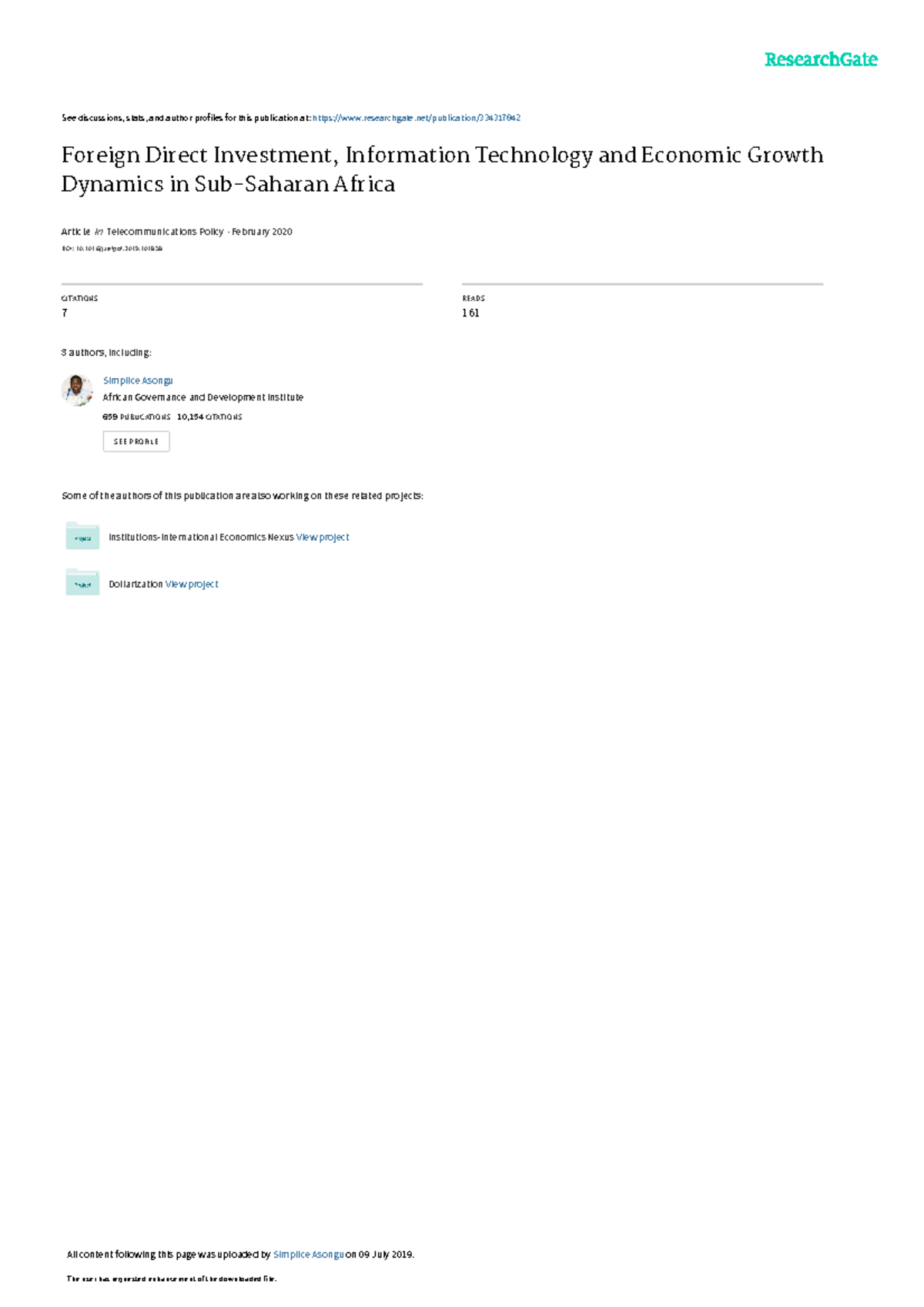 Foreign Investment ICT and Economic Growth Dynamics in SSA - See ...