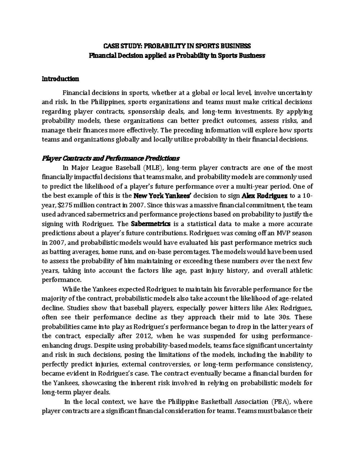 Case-Study-in-SPORTS FINANCE - CASE STUDY: PROBABILITY IN SPORTS ...