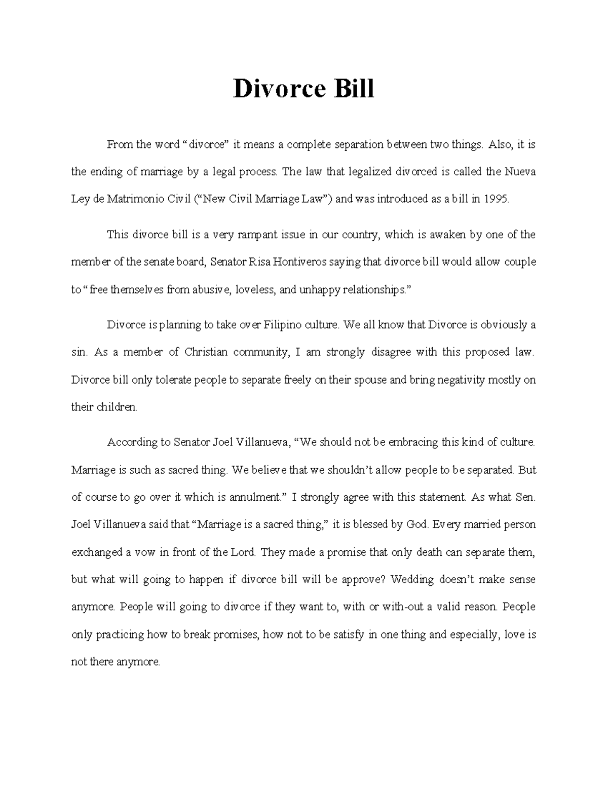 Divorce Bill - Divorce Bill From the word “divorce” it means a complete ...