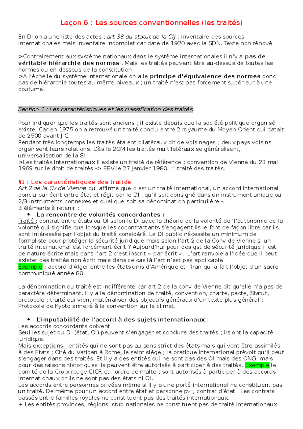 Leçon 6 les traités - L1 Chapitre traité - Institutions internationales ...