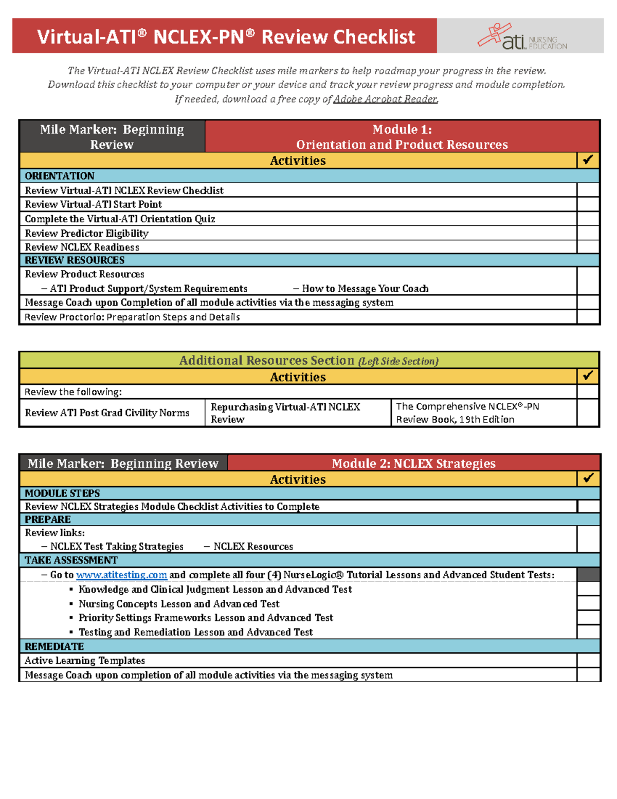 PN VATI Nclex Review Checklist 2021P - The Virtual-ATI NCLEX Review ...