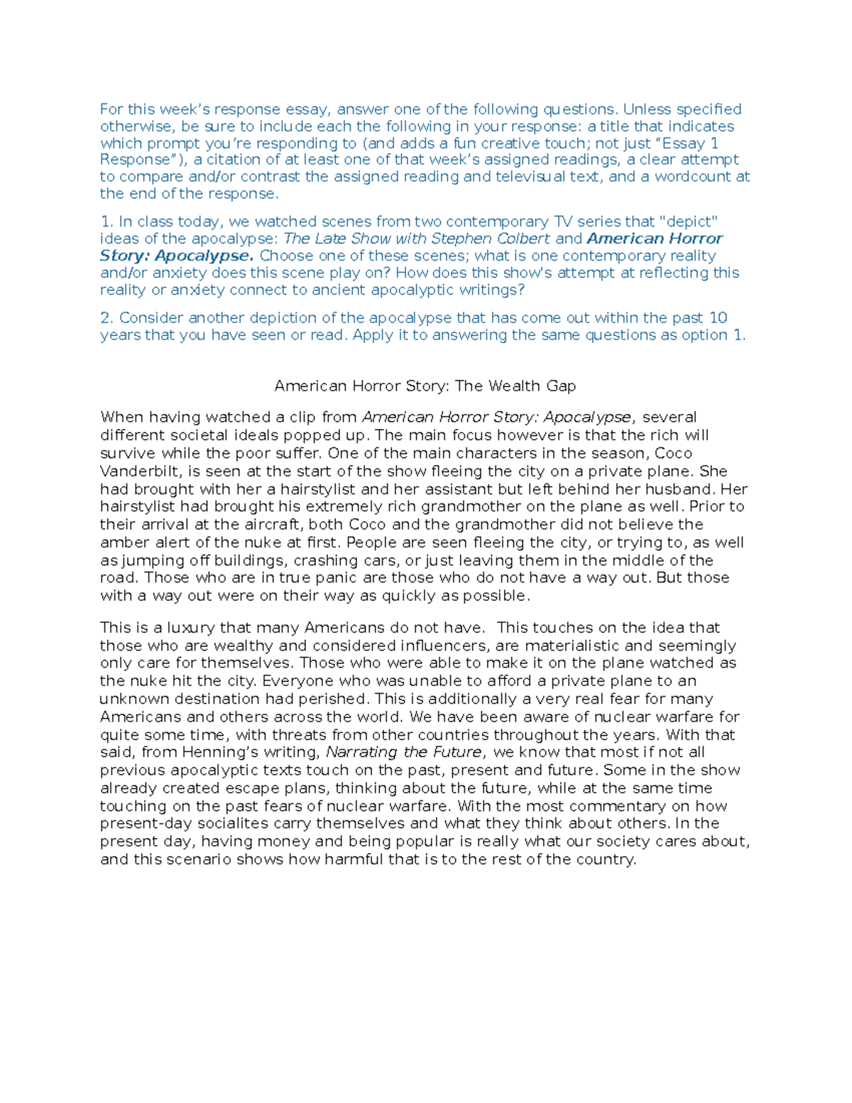 Rel memo 5 - memo/forum post from lecture notes from the start of the ...