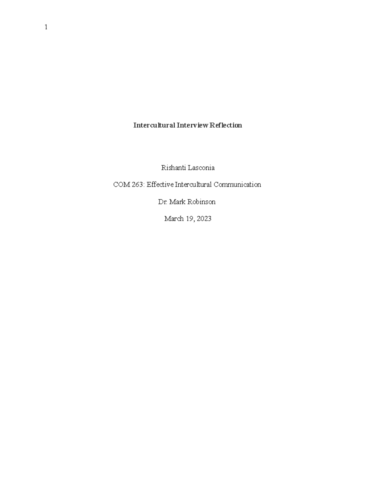 Interview reflection - Intercultural Interview Reflection Rishanti ...