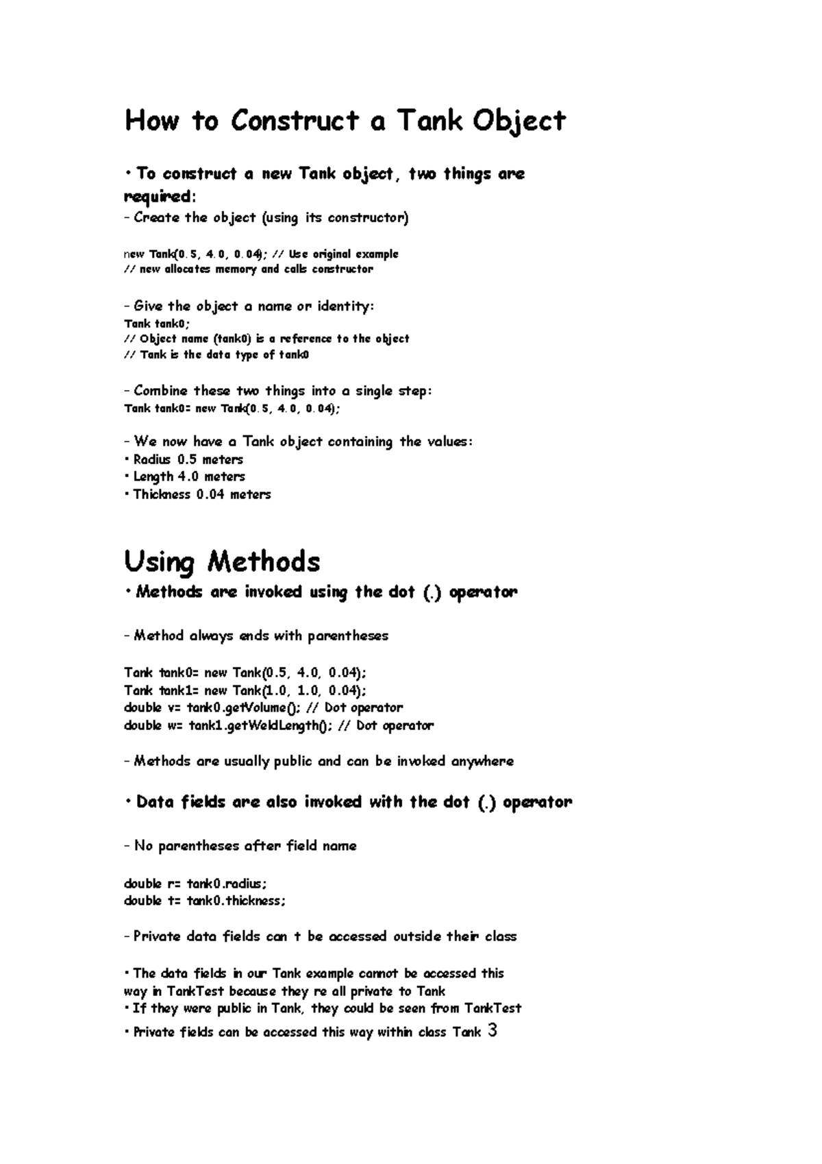 How to Construct a Tank Object - ) operator Method always ends with ...