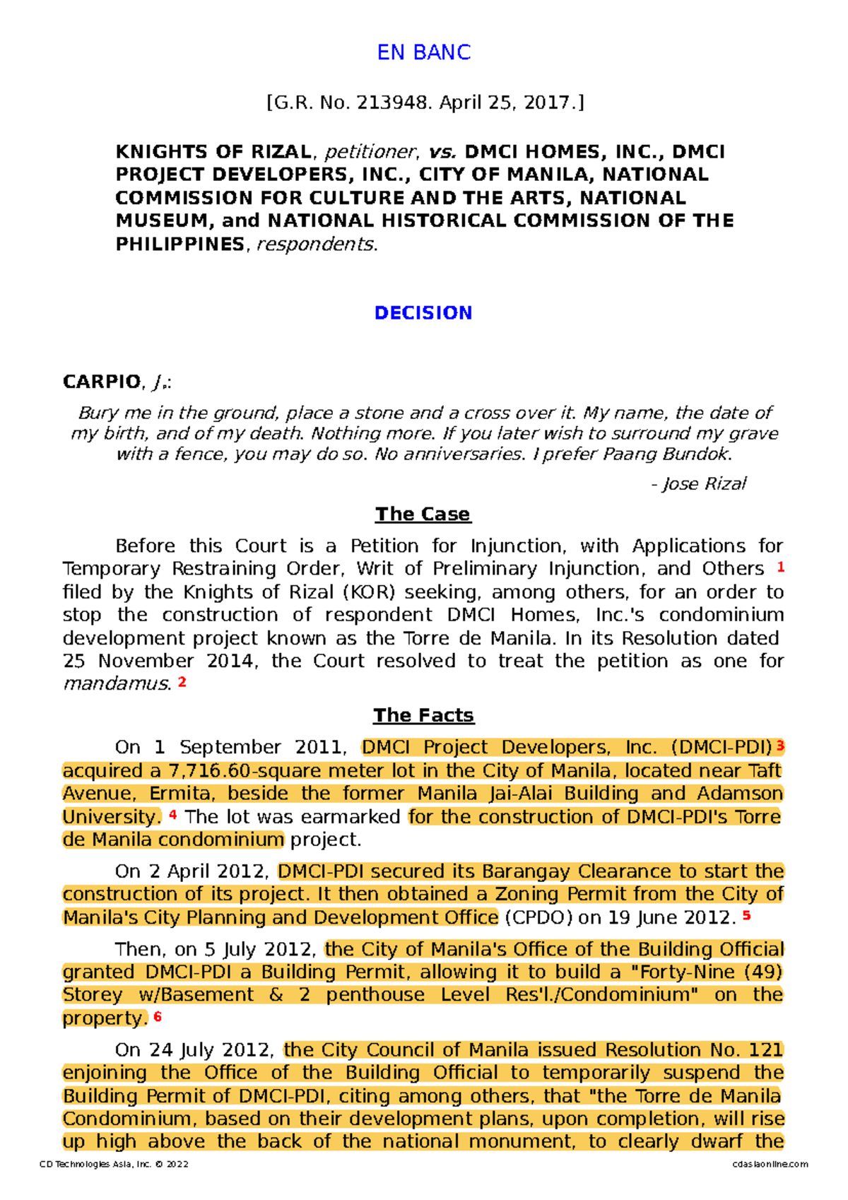 11. Knights of Rizal v. DMCI Homes Inc - EN BANC [G. No. 213948. April ...