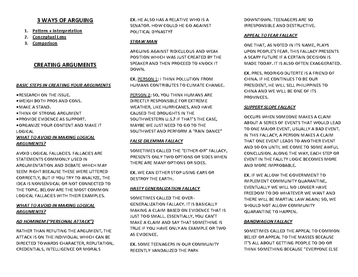 Eapp Creating Arguments 3 Ways Of Arguing Pattern Interpretation Conceptual Lens Comparison
