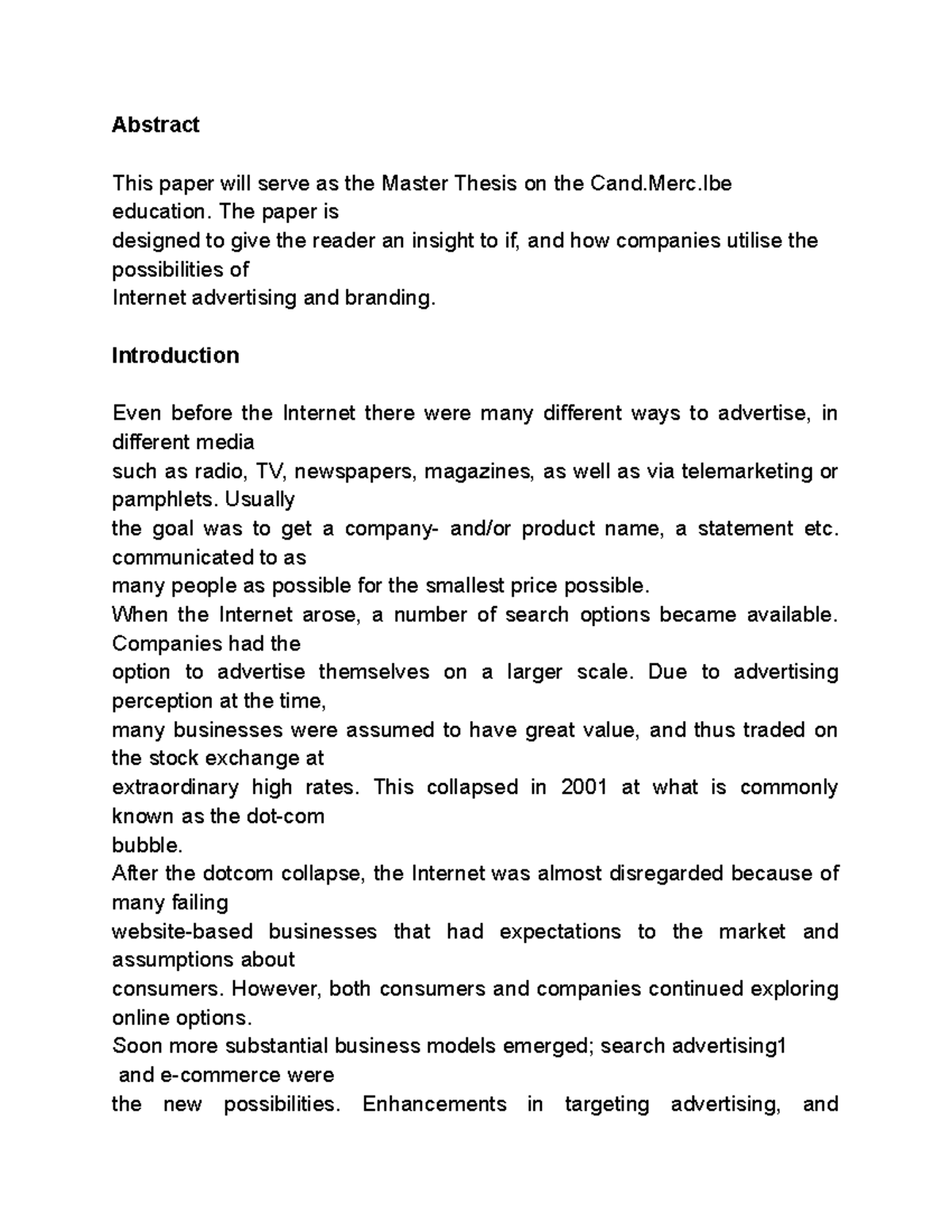 Abstract( internet marketing - Abstract This paper will serve as the ...