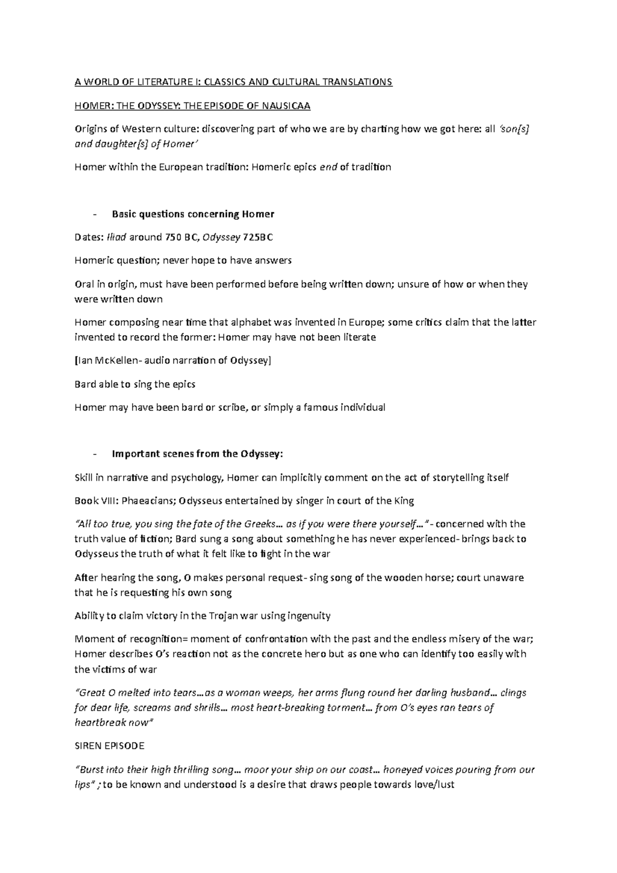 A World OF Literature I odyssey - A WORLD OF LITERATURE I: CLASSICS AND ...