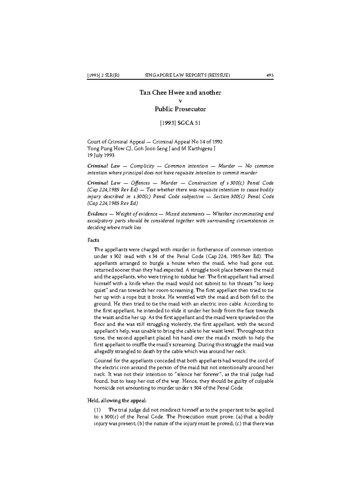 Tan Chee Hwee and another v PP [1993] SGCA 51 - [1993] 2 SLR(R ...