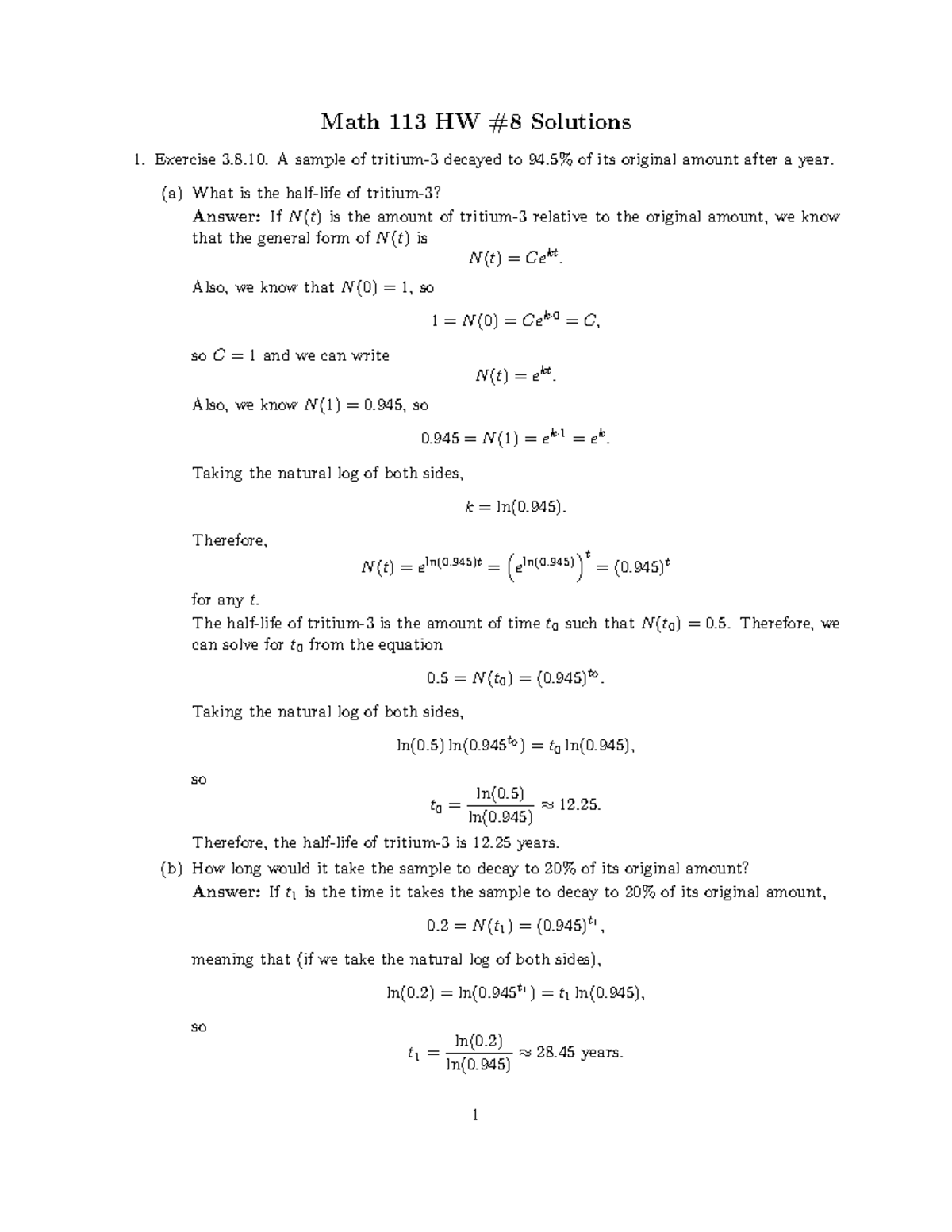 Hw8solutions - Teach learners different solving techniques - Math 113 ...