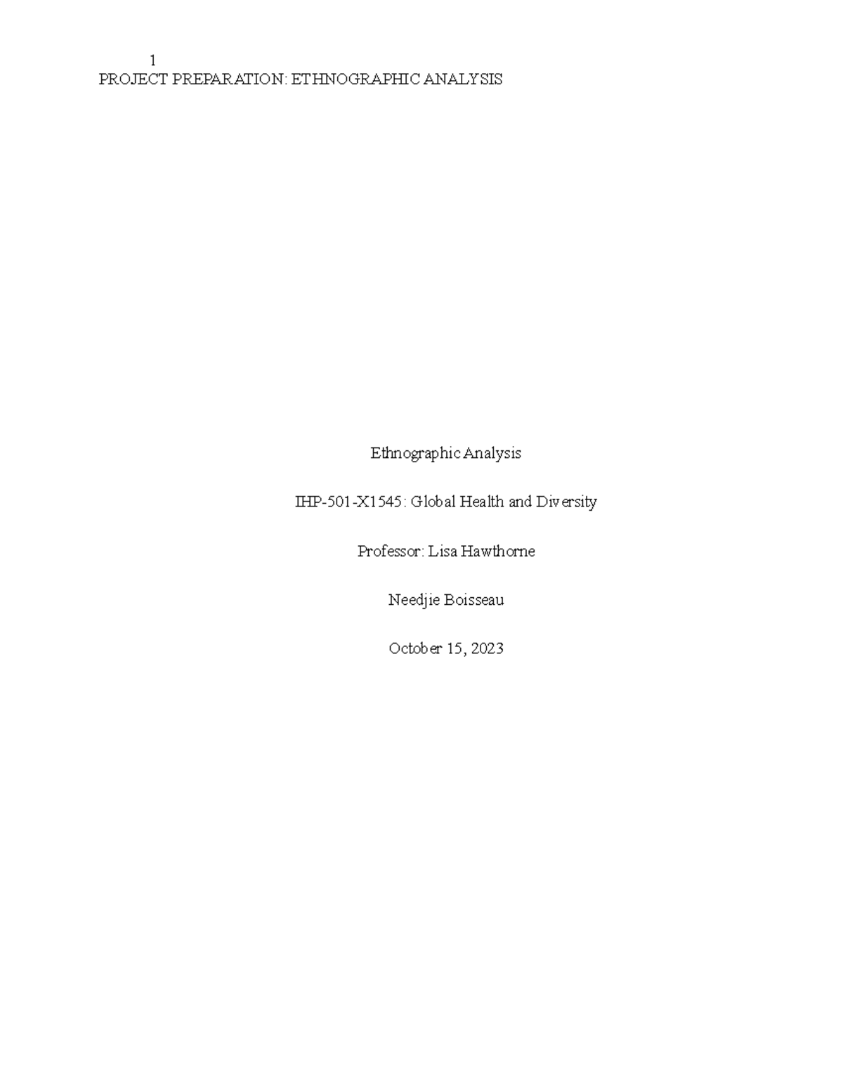 Ethnographic Analysis - PROJECT PREPARATION: ETHNOGRAPHIC ANALYSIS ...