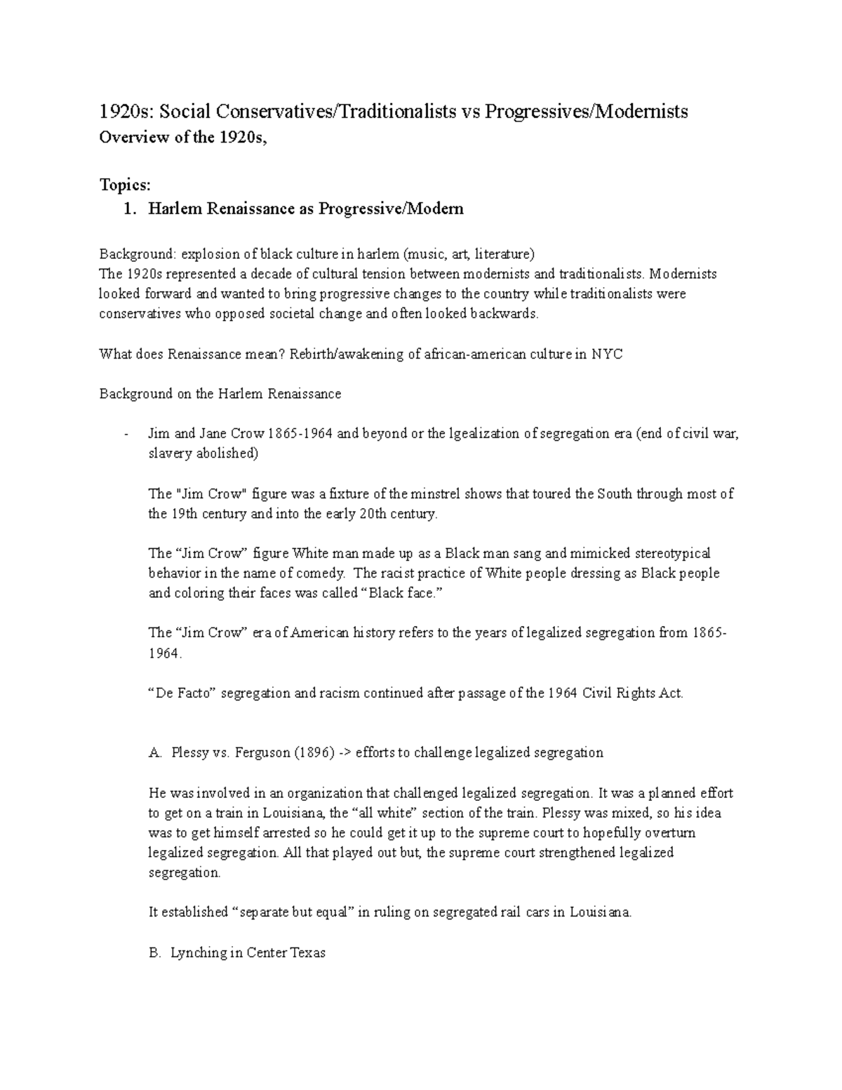 1920s - Social Conservatives/Traditionalists vs Progressives/Modernists ...