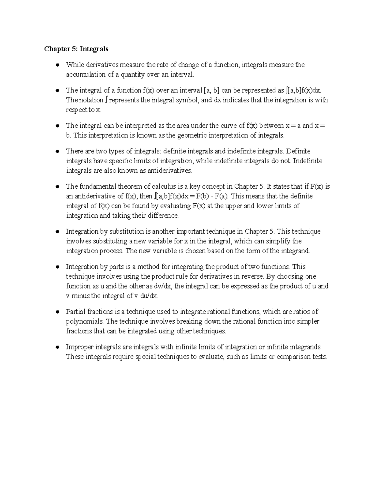 MATH 231 Chapter 5 - MATH 231 Notes for Ch 5 - Chapter 5: Integrals ...