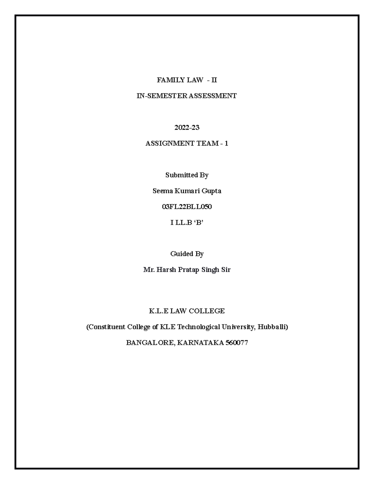 Family LAW-II - ,.. - FAMILY LAW - II IN-SEMESTER ASSESSMENT 2022 ...