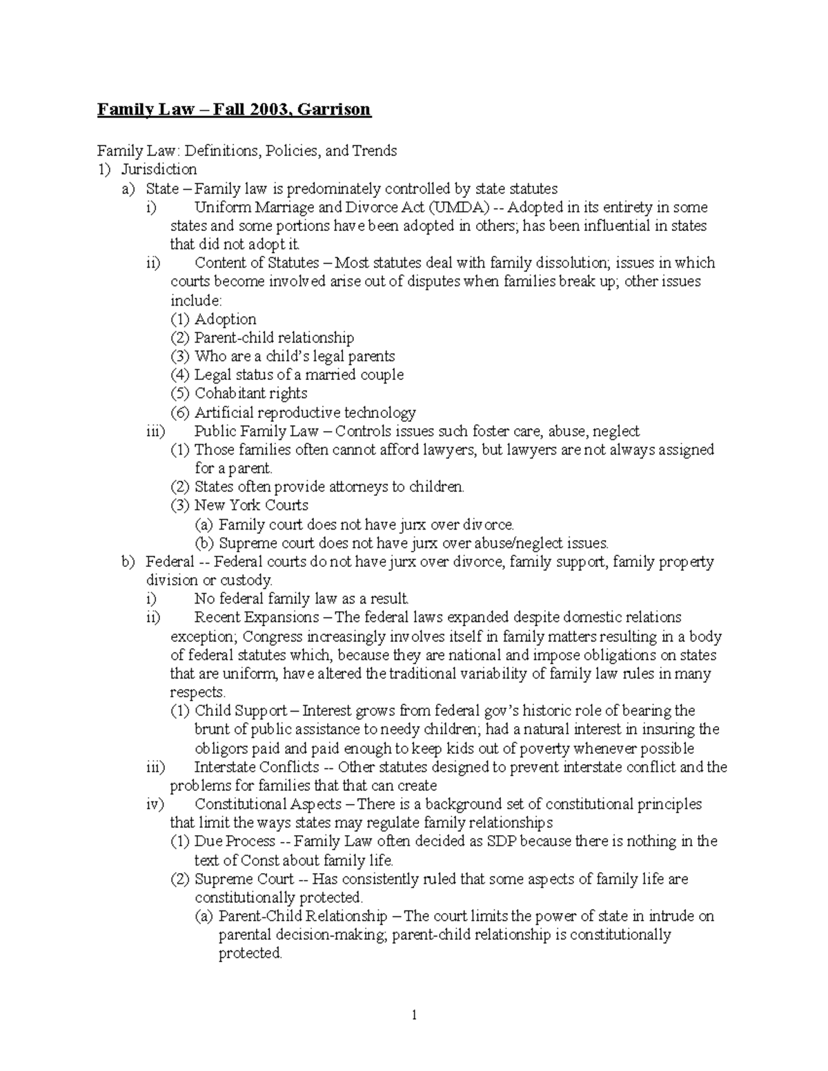 Family Law Outline Garrison - Family Law – Fall 2003, Garrison Family ...