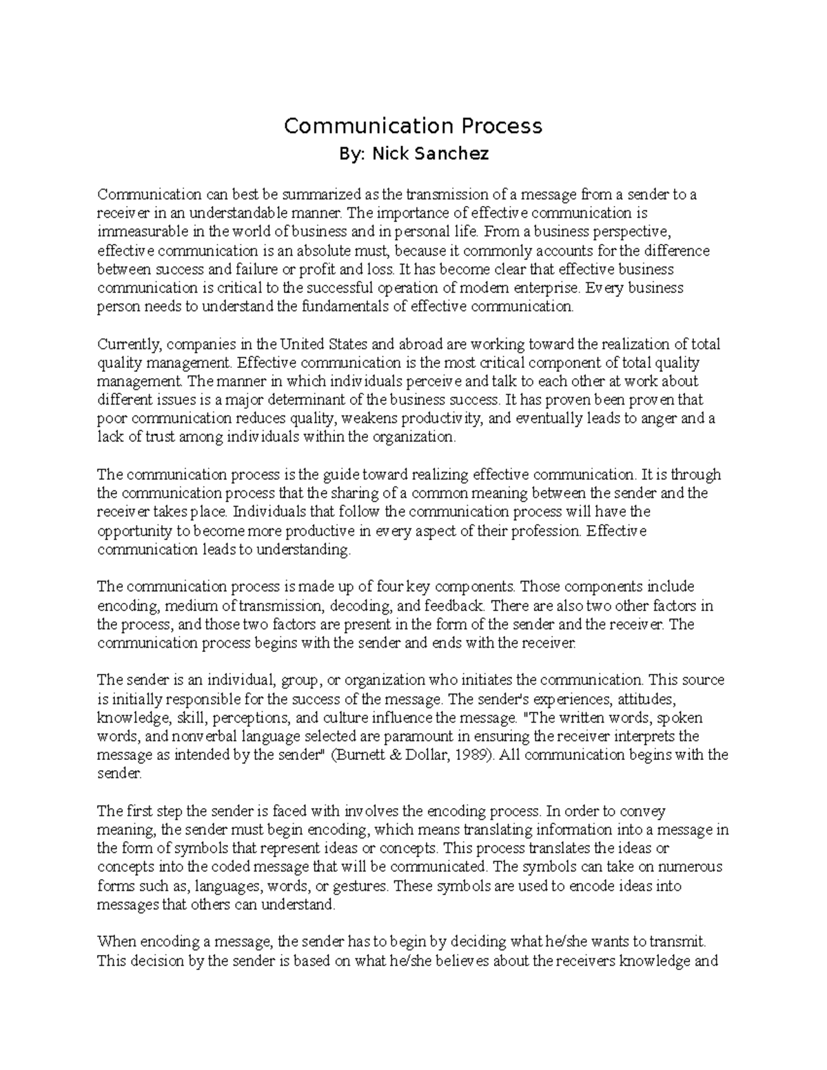 Document - nvhhh - Communication Process By: Nick Sanchez Communication ...